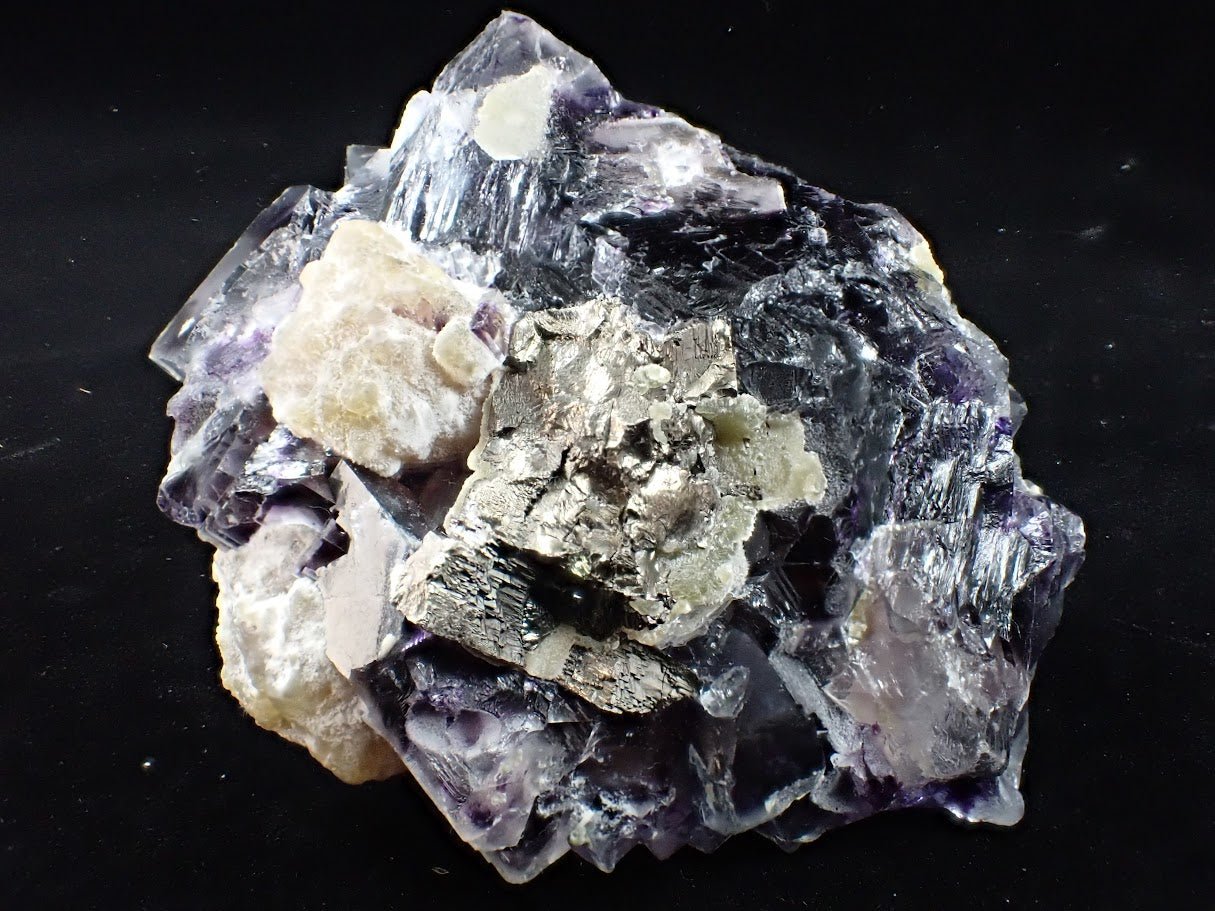 Yindu Fluorite with Barite, Chalcedony & Pyrite – 4-Mineral Specimen ...